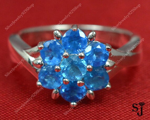 Natural Neon Apatite Ring 925 Sterling Silver Cluster Ring - Etsy