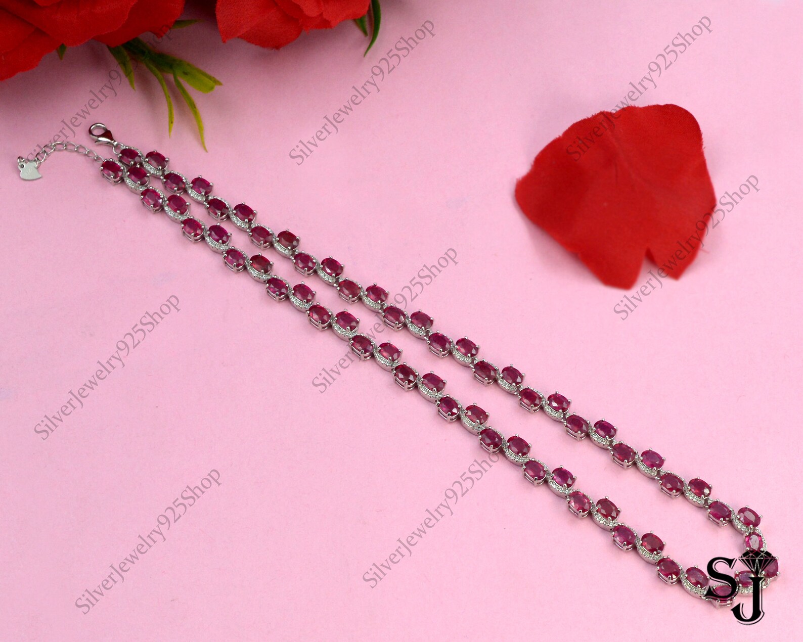 925 Sterling Silver Natural Red Ruby Cut Necklace 6X4 MM - Etsy