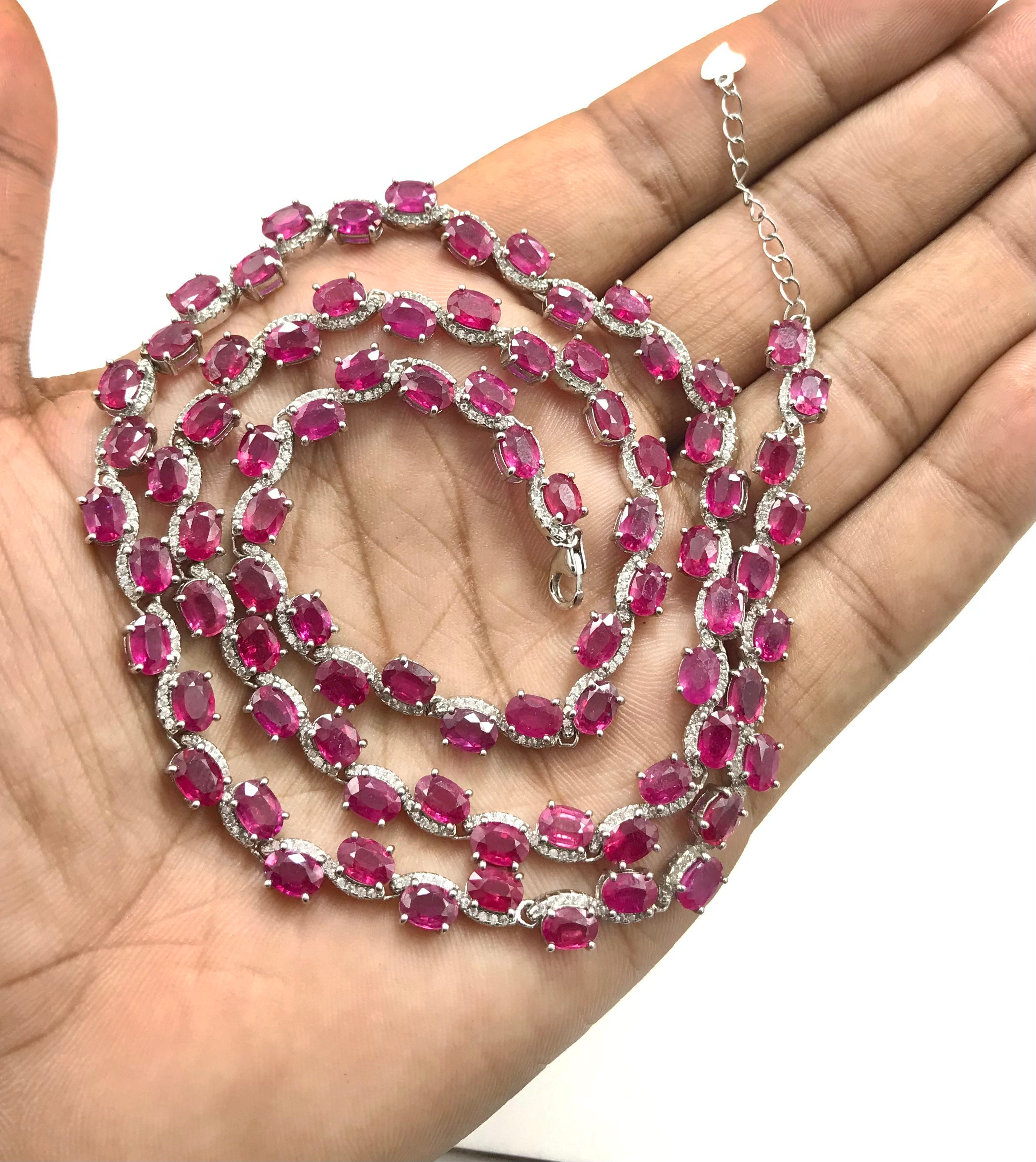 925 Sterling Silver Natural Red Ruby Cut Necklace 6X4 MM - Etsy