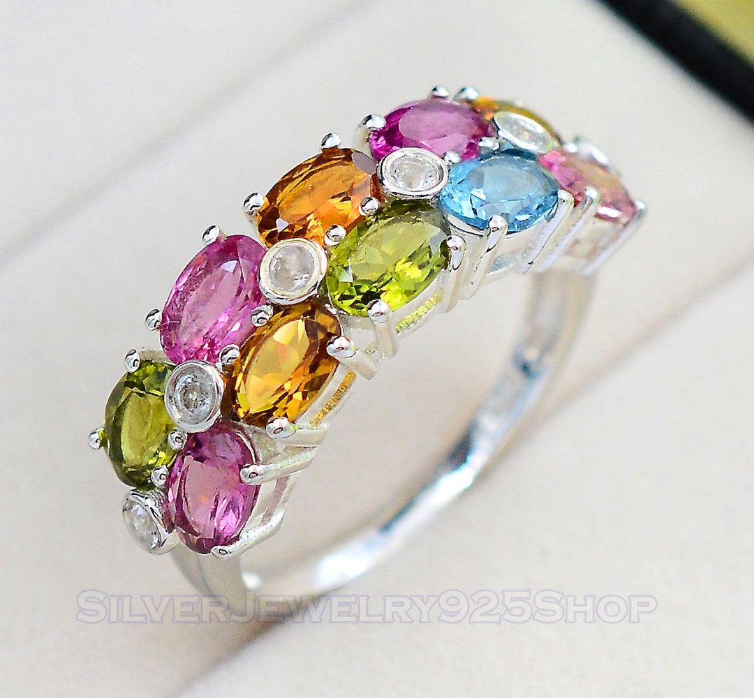 Natural Multi Color Tourmaline Ring 925 Sterling Silver Ring - Etsy