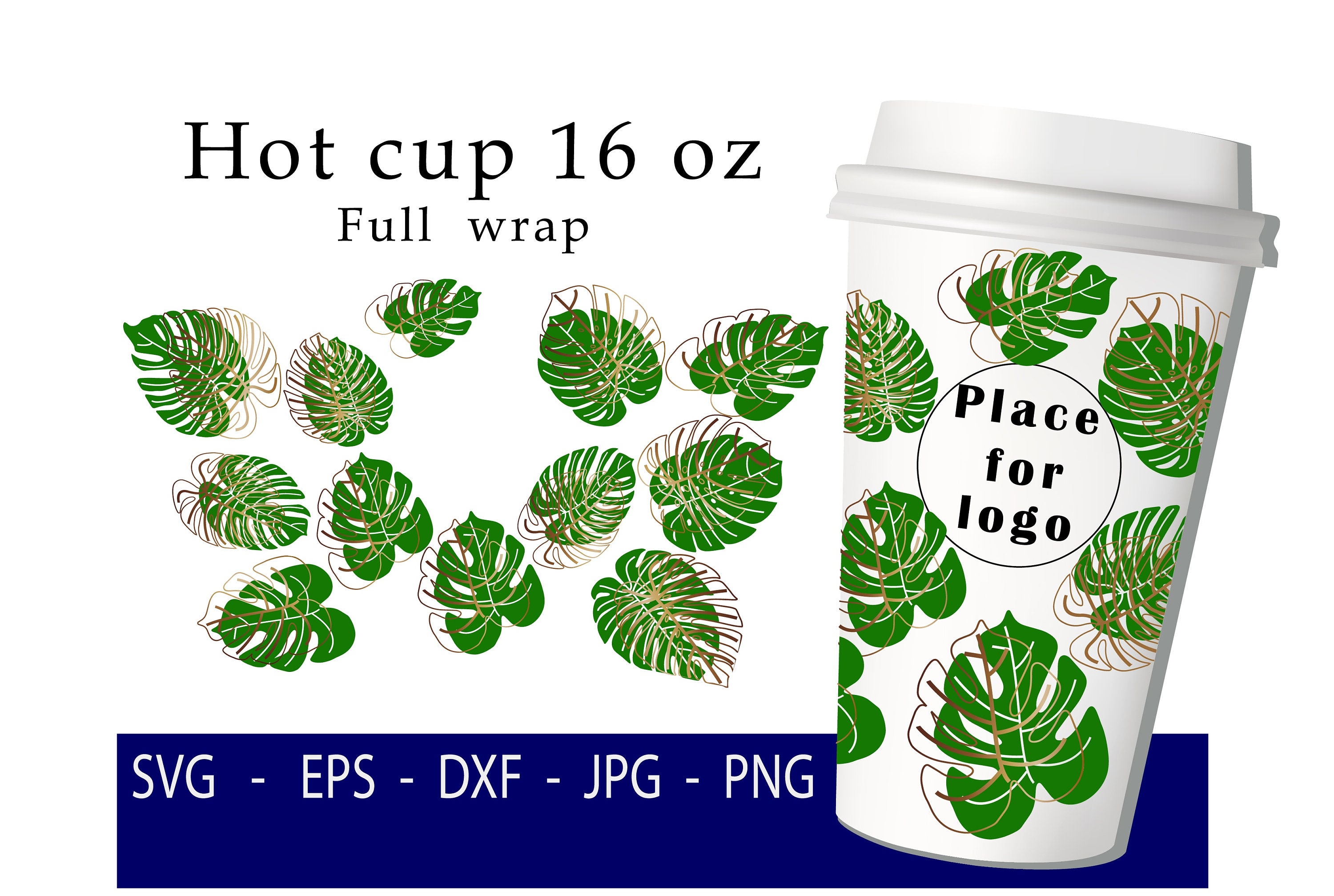 Monstera Hot Cup svg 16 oz Monstera Wrap svg Tropical svg | Etsy