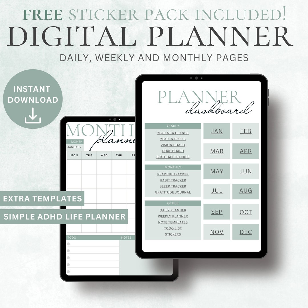 ADHD Digital Planner for Adults, Undated ADHD Planner, iPad & Android ...