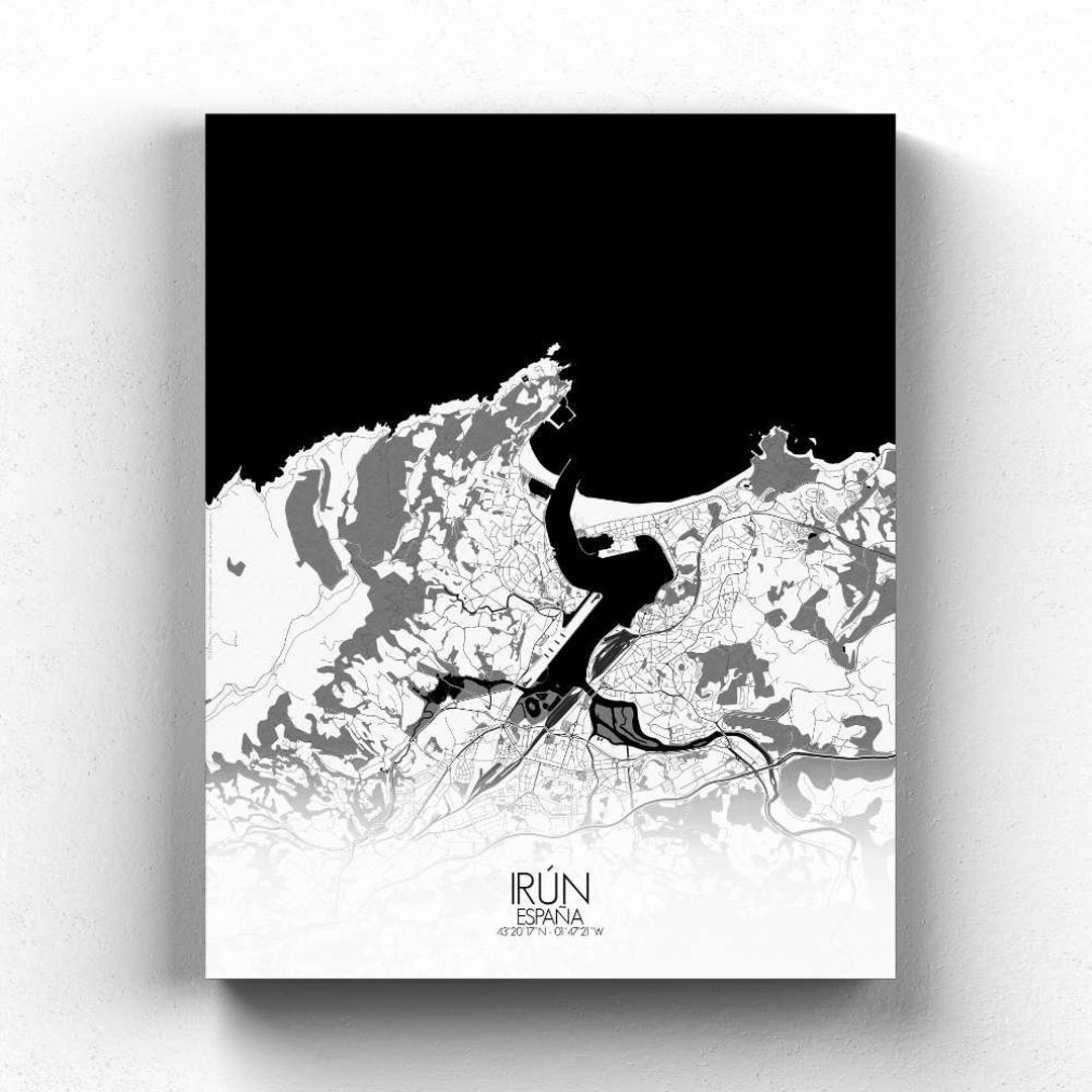 Irun, Spain, Europe City Map Print, Large Size, Green Space, Night ...