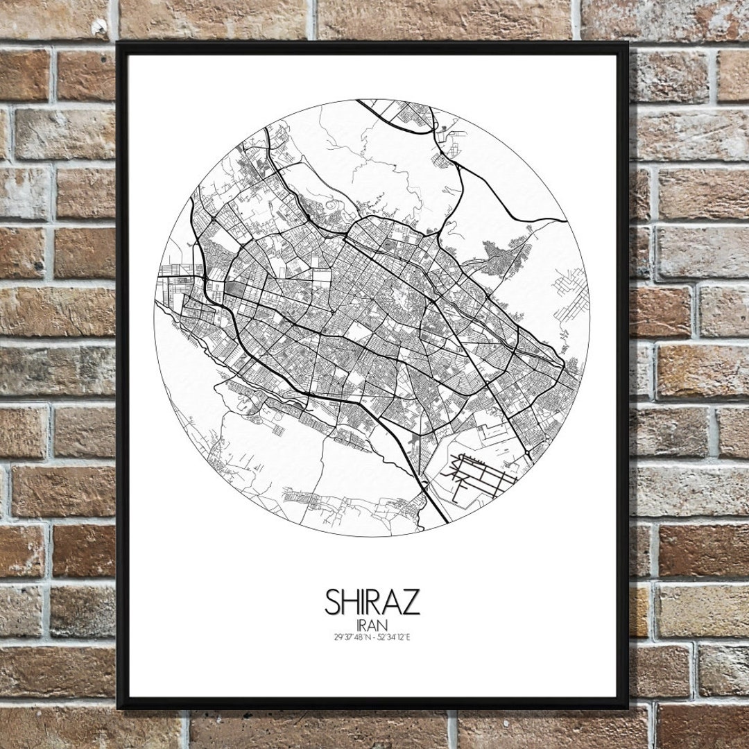 Shiraz, Iran, Asia | City Map Print, Large Size, Green Space, Night ...