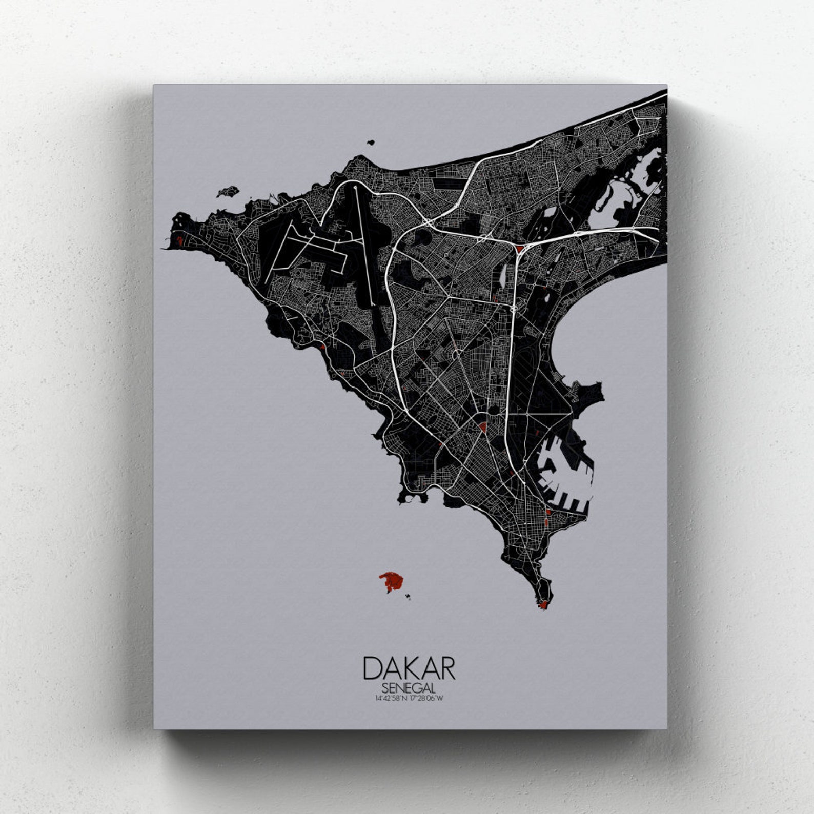 Dakar, Senegal City Map of Dakar, Canvas, City Streets Poster, African ...