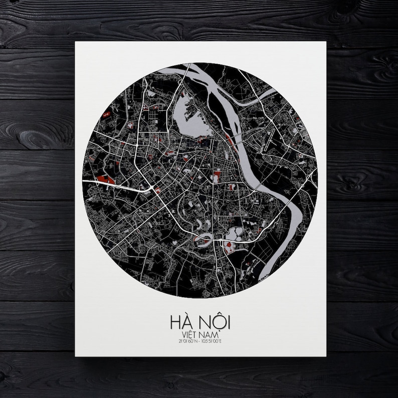 Hanoi Vietnam City Map of Hanoi Canvas City Streets - Etsy