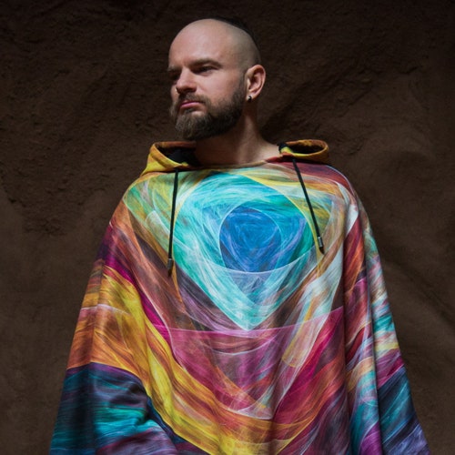 Rainbow Hooded Poncho Psychedelic Abstract Hippie | Etsy