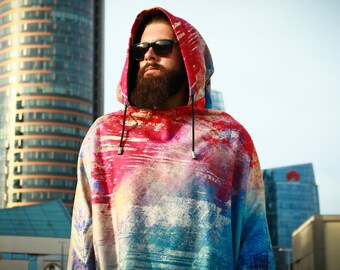 Psychedelic Hooded Poncho Abstract Hippie Psy-trance | Etsy