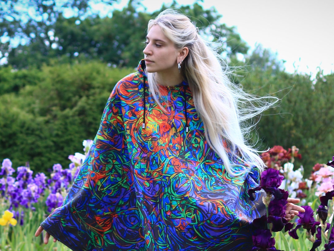 Flowers Hooded Poncho, Abstract, Psychedelic, Hippie, Psy-trance ...