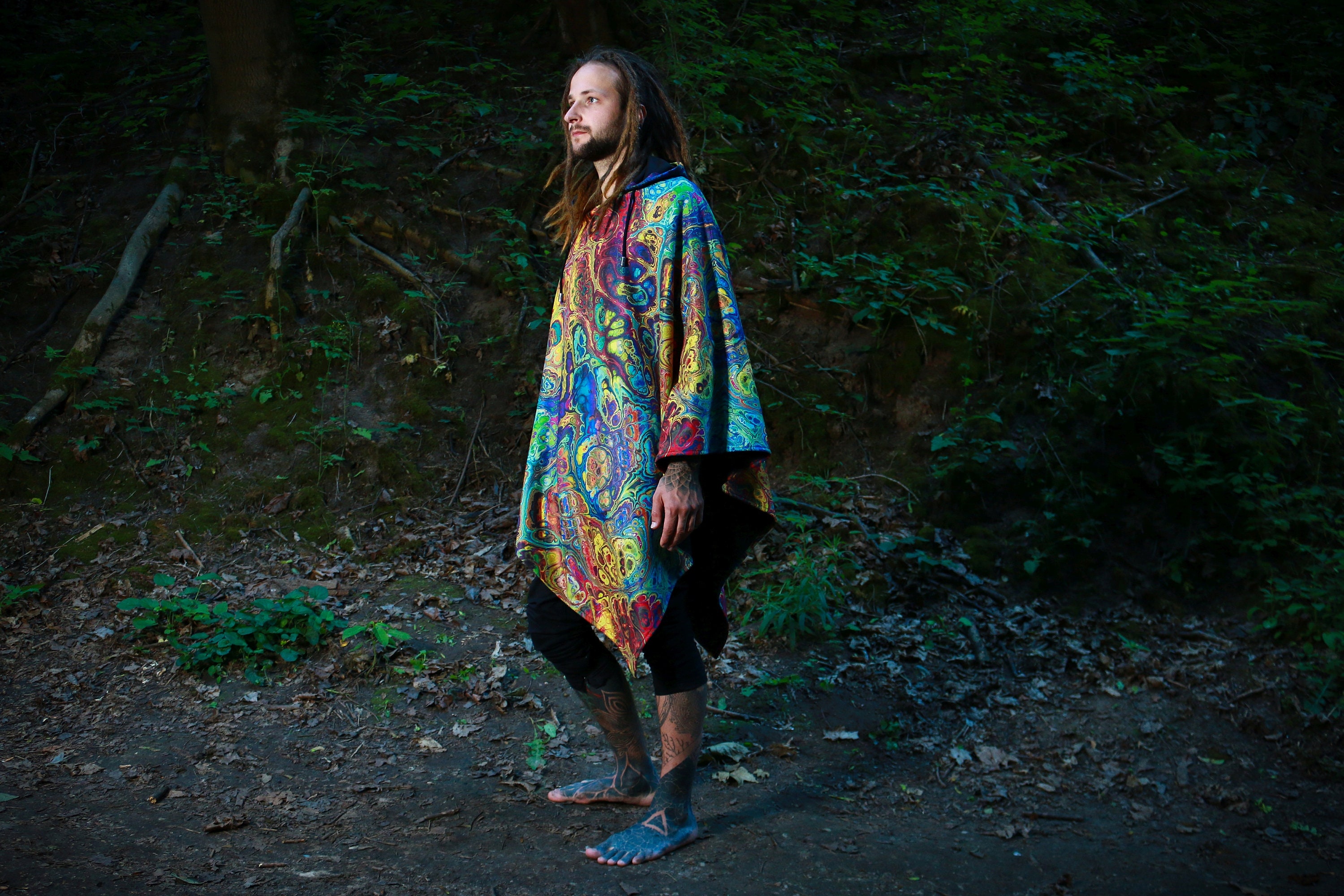 Psychedelic Hooded Poncho Abstract Hippie Psy-trance - Etsy Canada