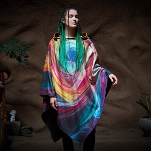 Rainbow Hooded Poncho, Psychedelic, Abstract, Hippie, Psy-trance ...