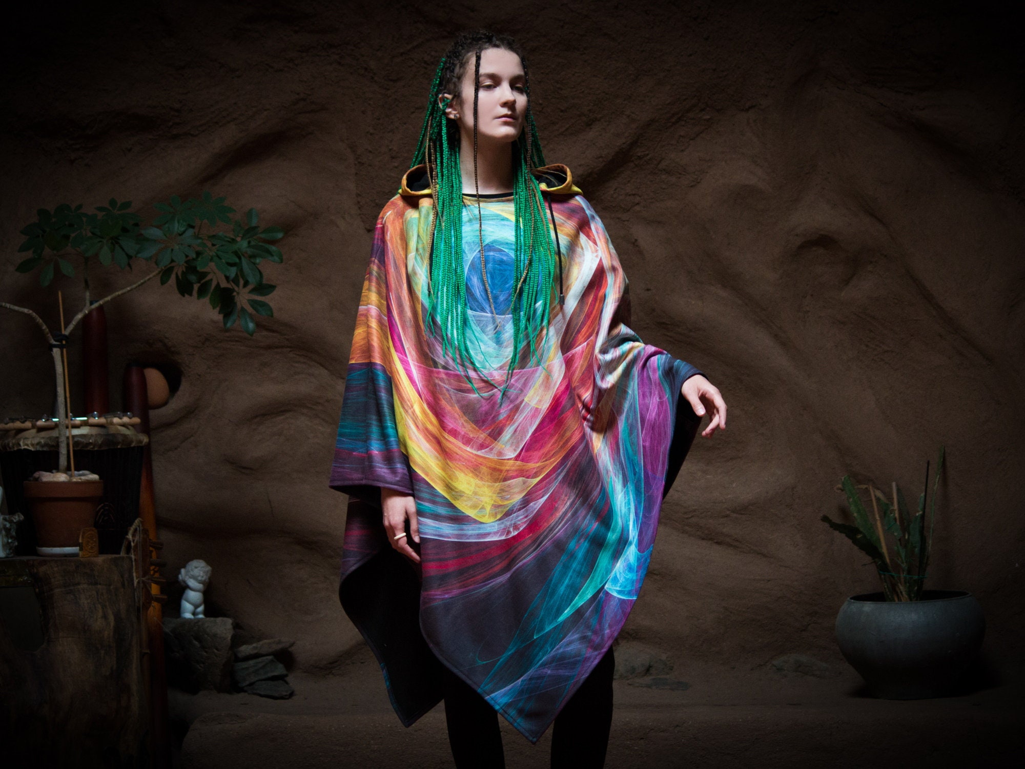 Rainbow Hooded Poncho, Psychedelic, Abstract, Hippie, Psy-trance ...