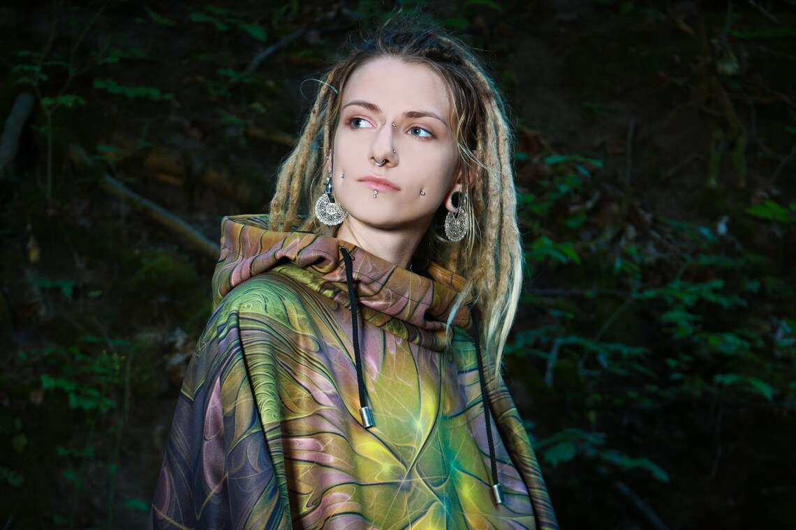 Gaia Hooded Poncho, Nature, Fractal, Mandala, Psychedelic, Festival ...
