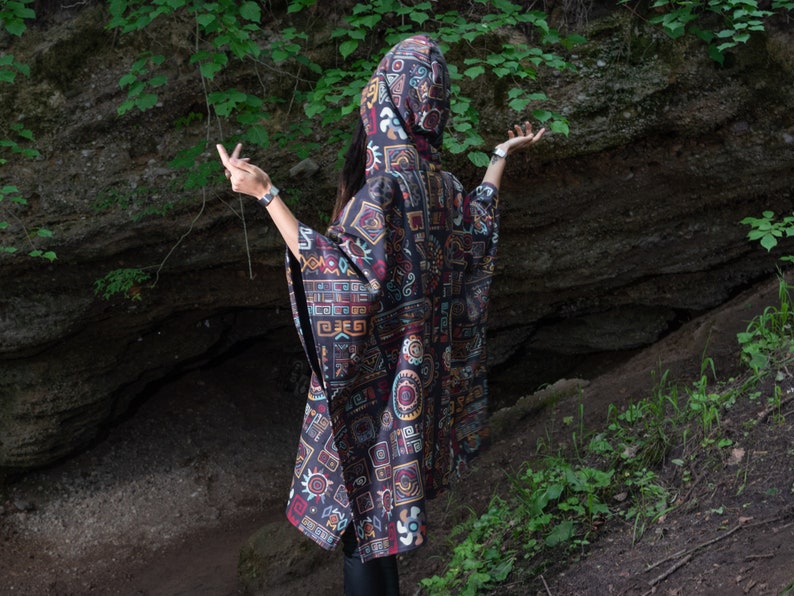 Tribal Hooded Poncho, Ethnic, Abstract, Festival Clothing, Man Woman ...