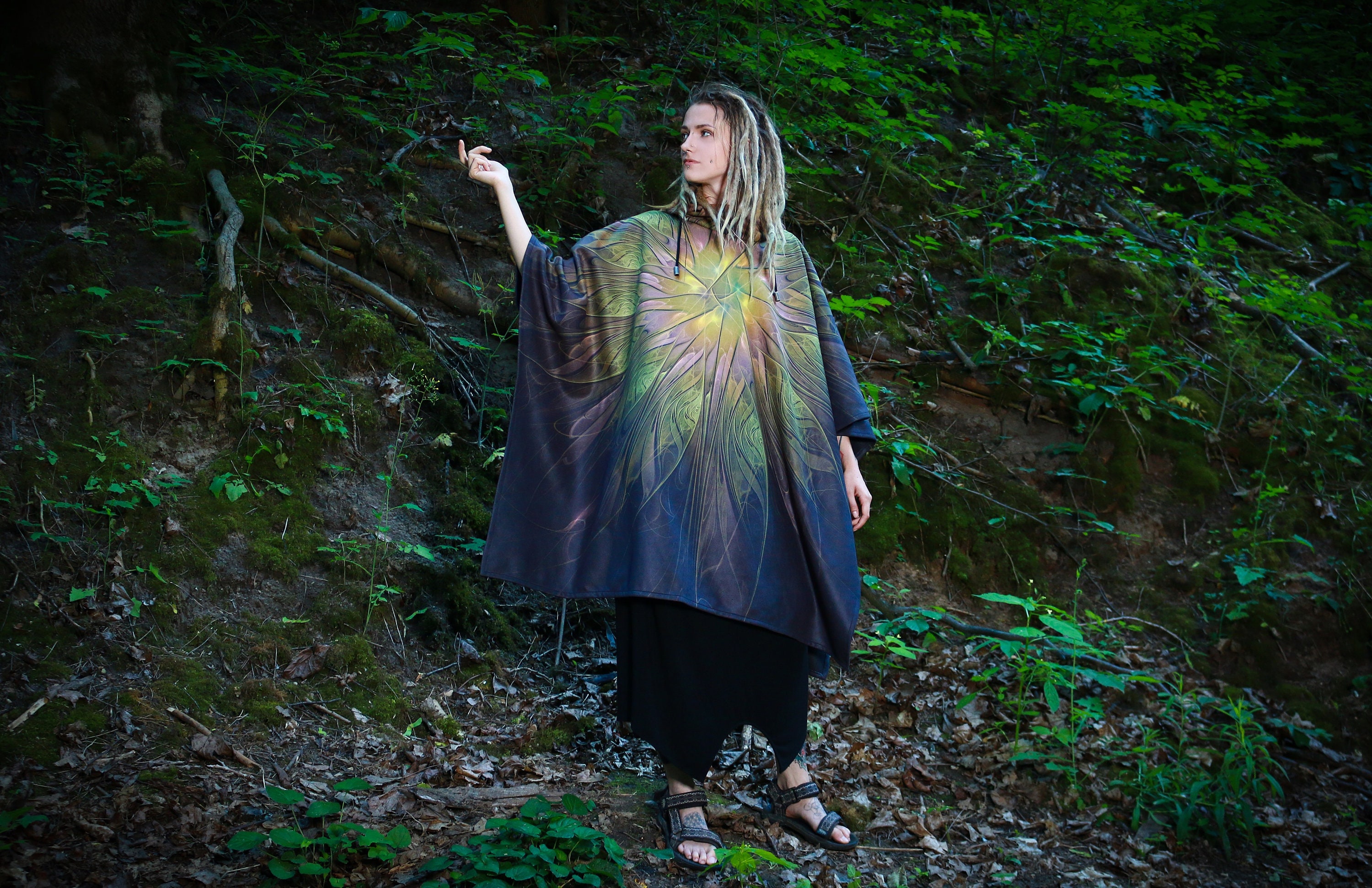 Gaia Hooded Poncho, Nature, Fractal, Mandala, Psychedelic, Festival ...