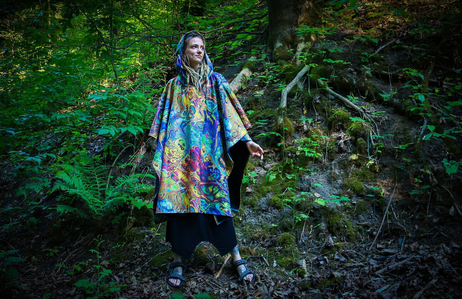 Psychedelic Hooded Poncho, Hippie, Psy-trance, Festival Clothing, Man ...