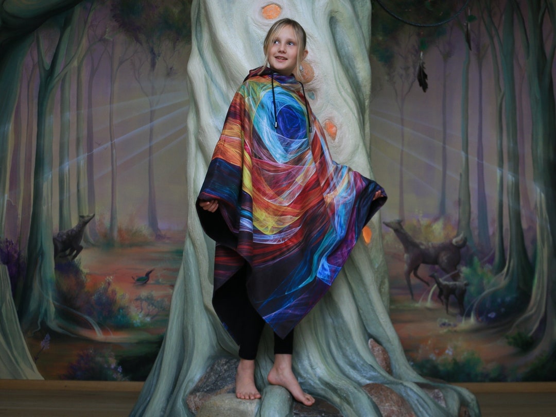 Rainbow Hooded Poncho, Psychedelic, Abstract, Hippie, Psy-trance ...