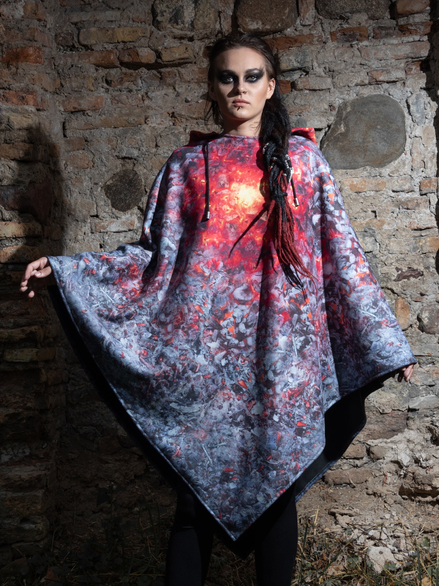 Ashes Hooded Poncho, Psychedelic, Abstract, Hippie, Psy-trance ...