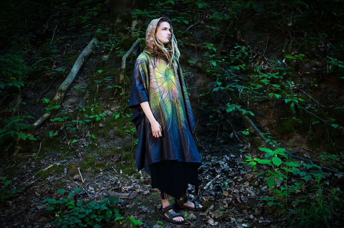 Gaia Hooded Poncho Nature Fractal Mandala Psychedelic | Etsy