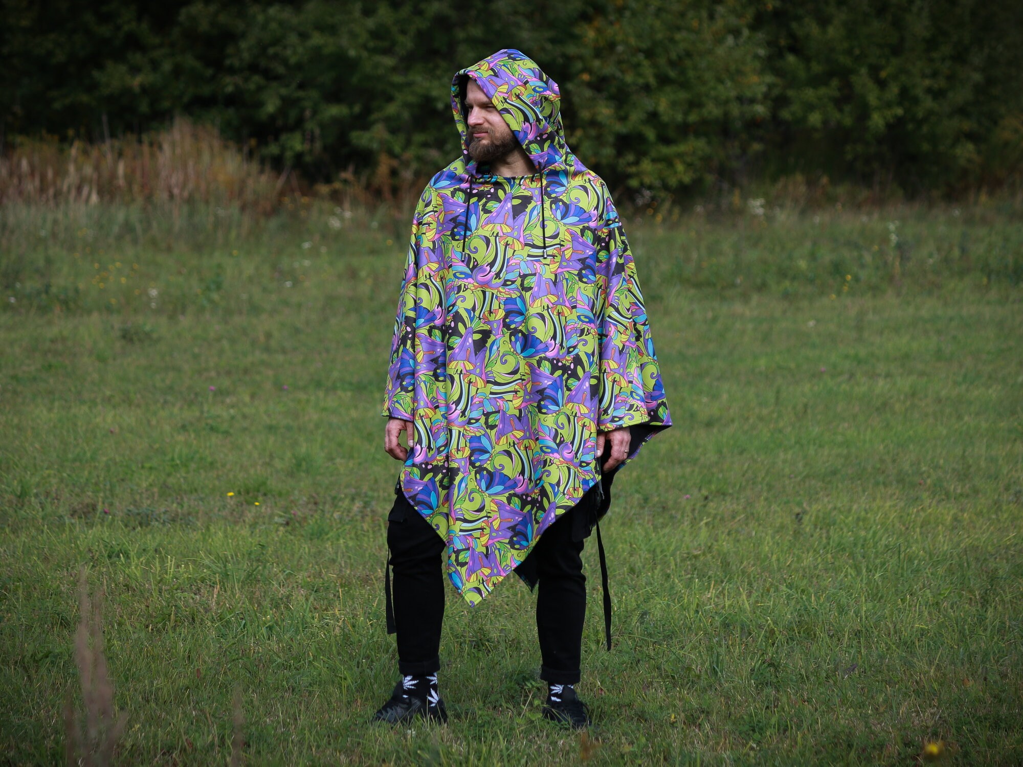 Shrooms Hooded Poncho, Psychedelic , Trippy, Psy-trance, Festival ...
