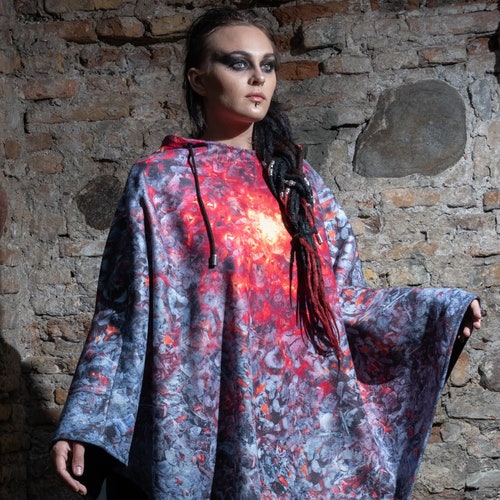 Rainbow Hooded Poncho Psychedelic Abstract Hippie - Etsy