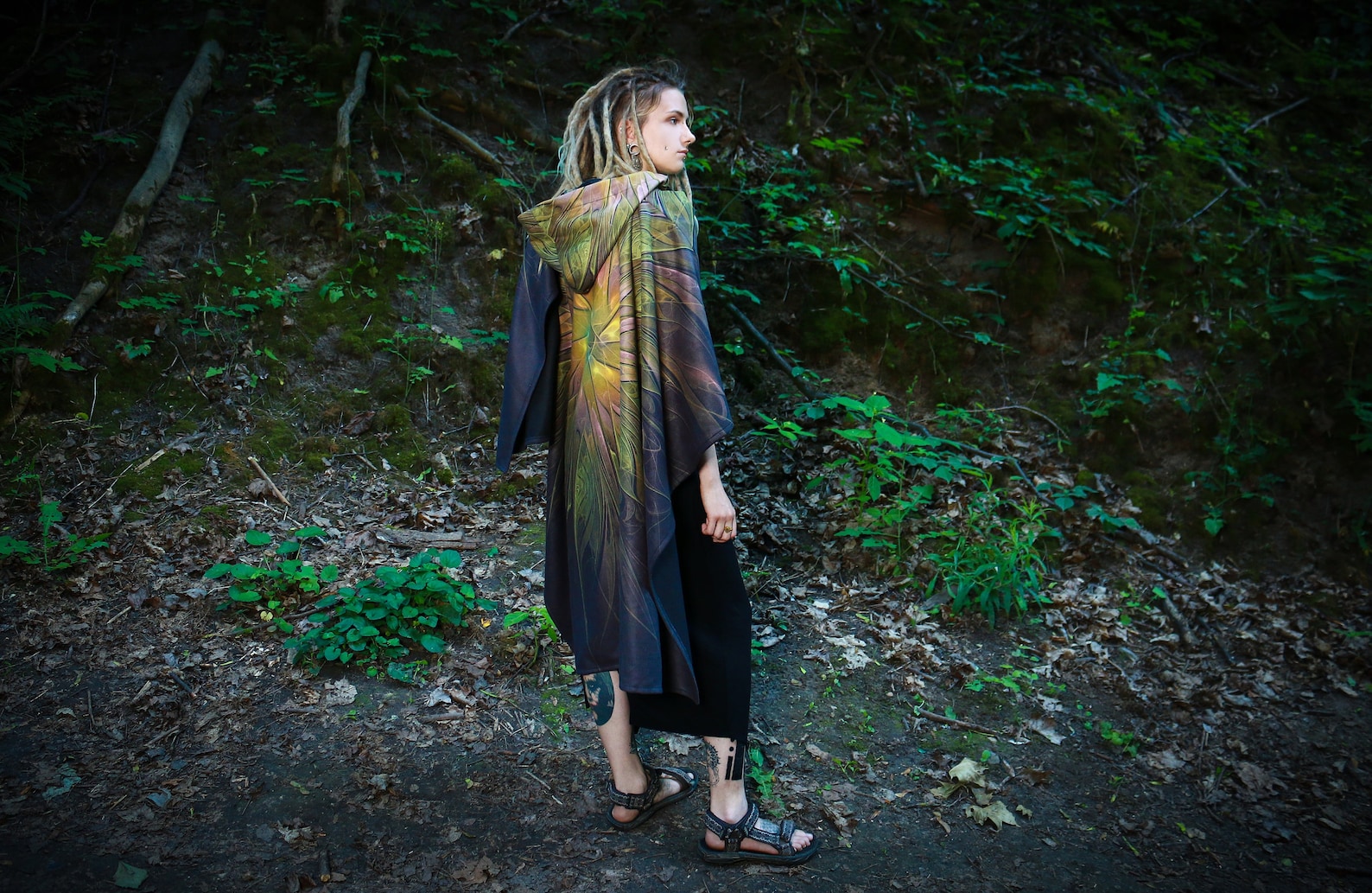 Gaia Hooded Poncho, Nature, Fractal, Mandala, Psychedelic, Festival ...