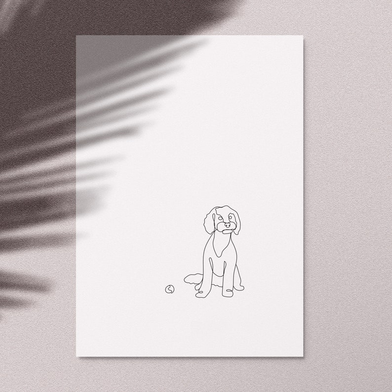 Cockapoo & Ball Linear Drawing One Line Illustration Print - Etsy