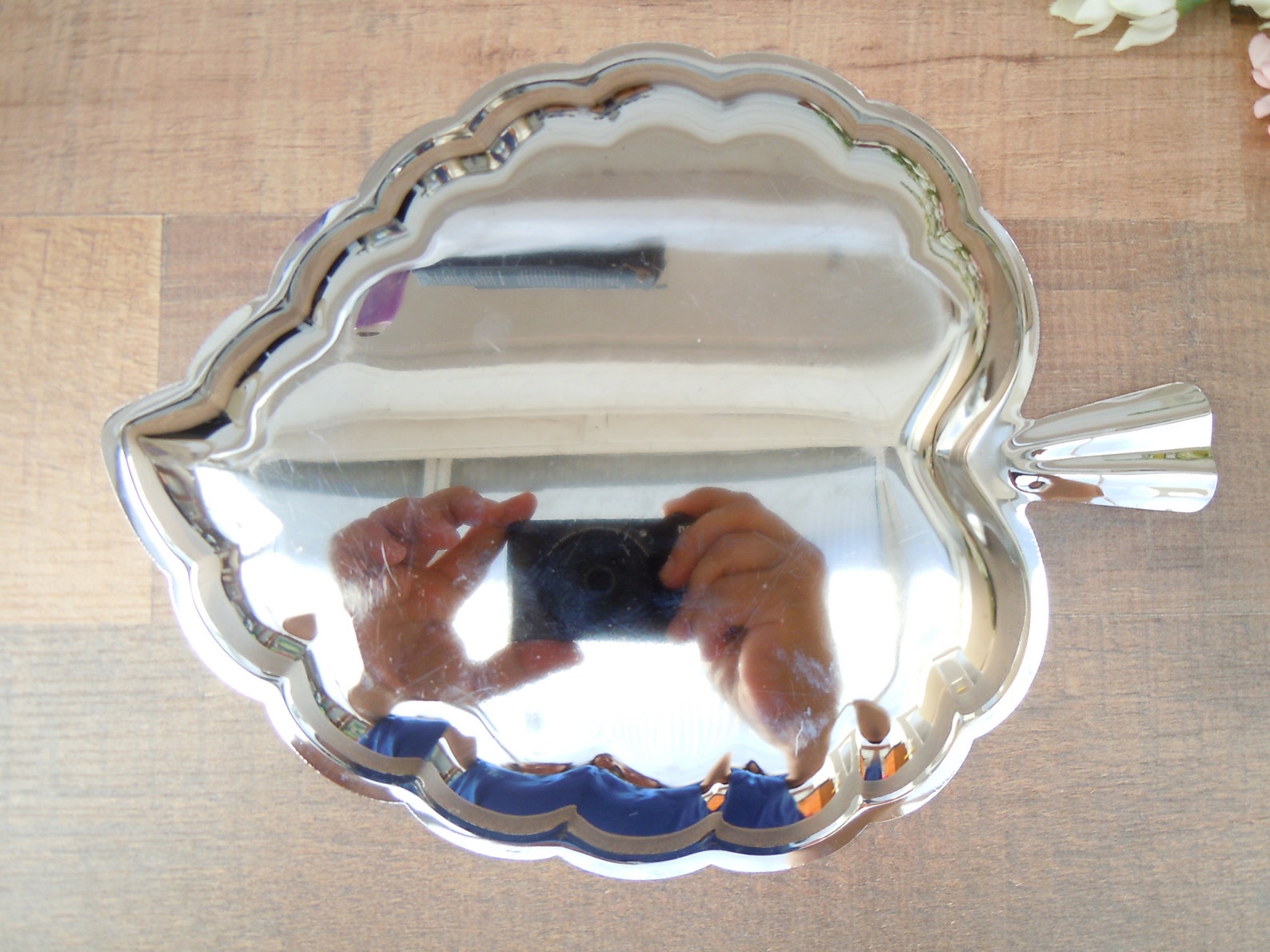 Vintage 70s 80s Stainless Steel Tray Leaf Decor Empty Pocket Serving ...