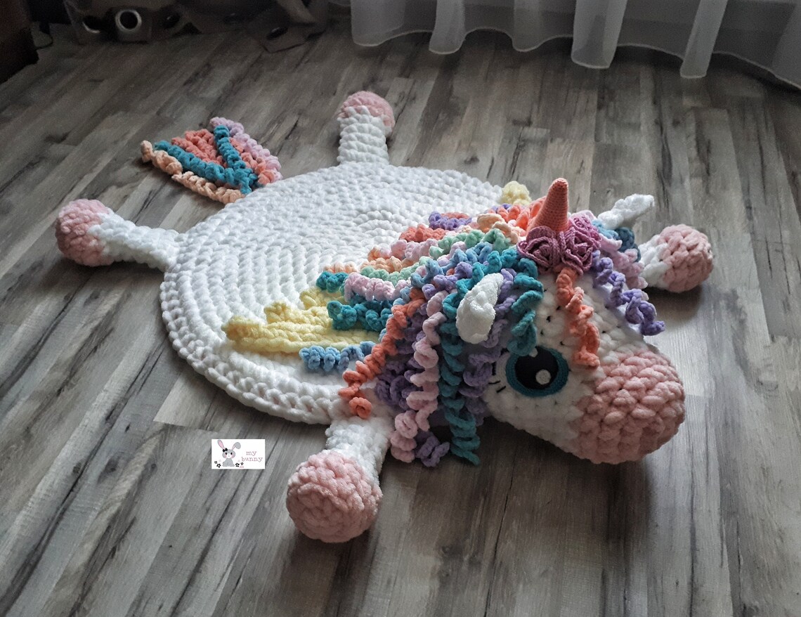 Crochet Unicorn Soft Toy Rug Mat for the Child Handmade Gift - Etsy