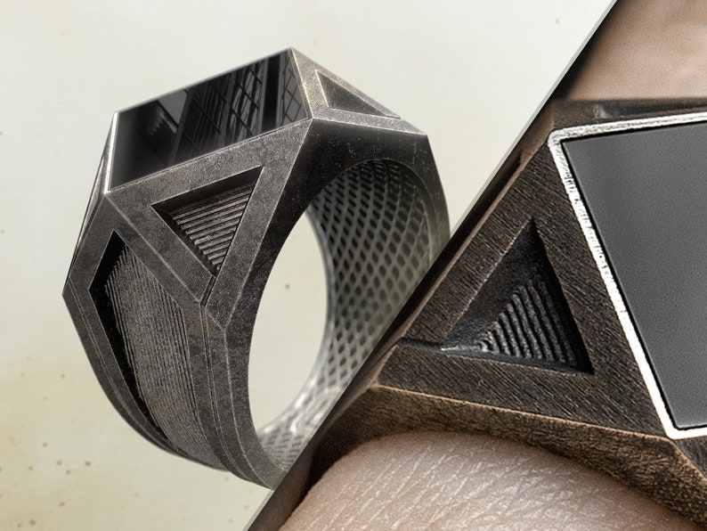 UNIQUE PERSONALIZED mens ring-Futuristic mens SIGNET Ring-Mens | Etsy