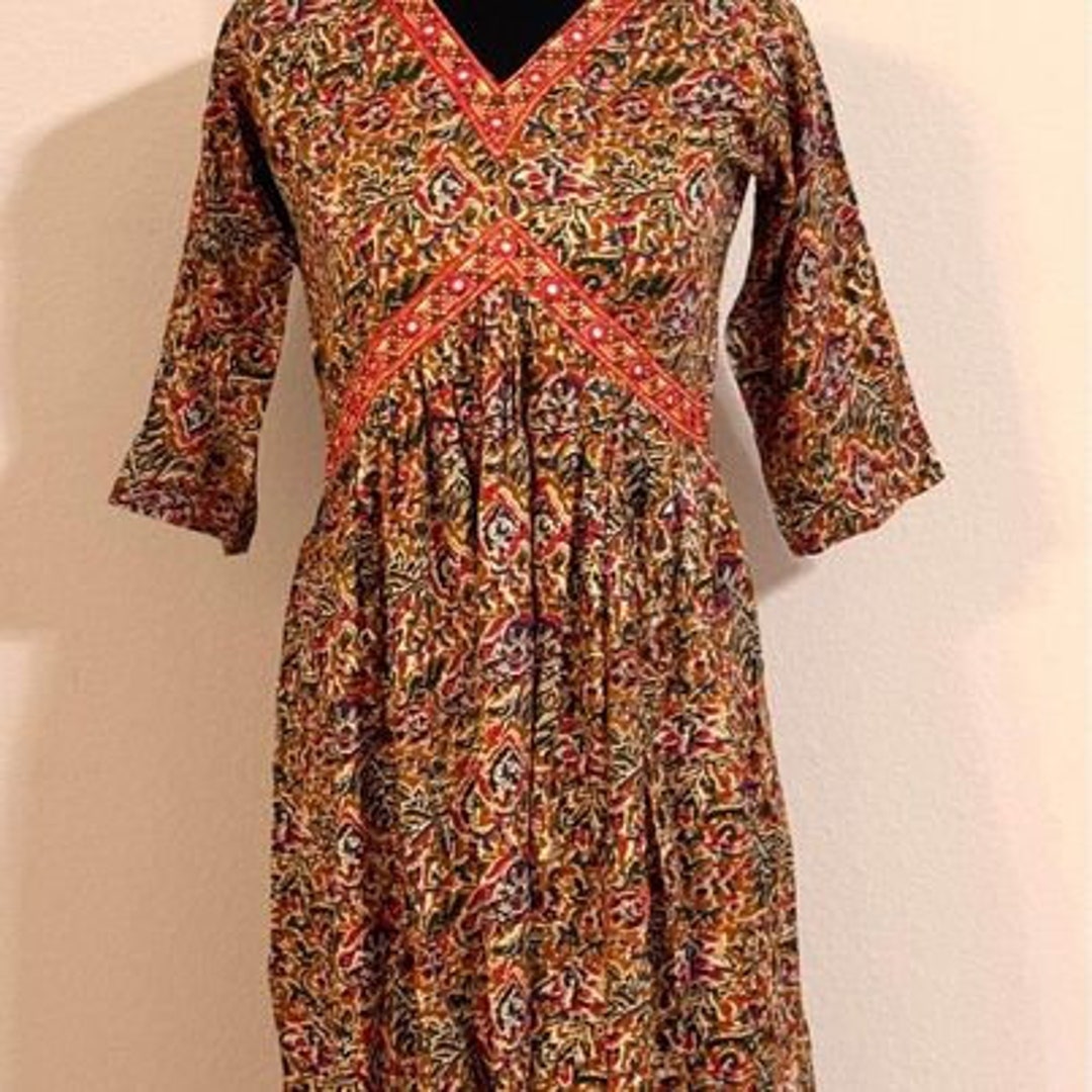 Cotton Silk Dress/kurta With Mirtor Work Embroidery - M - Etsy