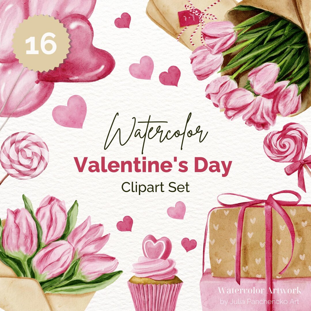 Watercolor Valentine’s Day Clipart | Hand-painted PNG | Llustrations ...