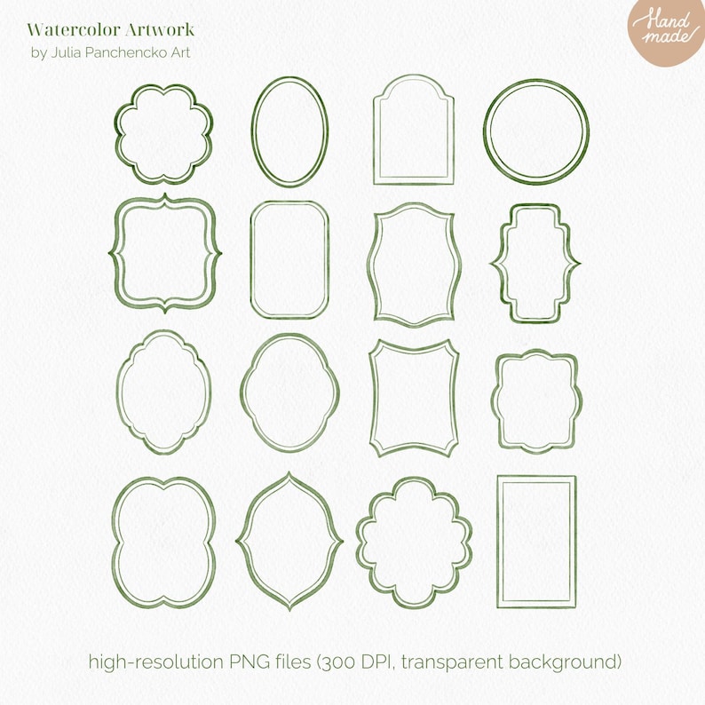 Sage Green Watercolor Frames & Bows – Vintage Hand Drawn Digital ...