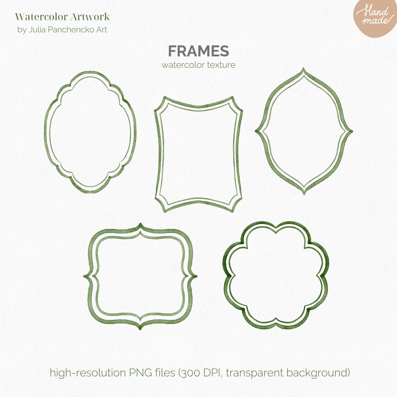 Sage Green Watercolor Frames Clipart – 5 Vintage Hand Drawn Label Pngs ...
