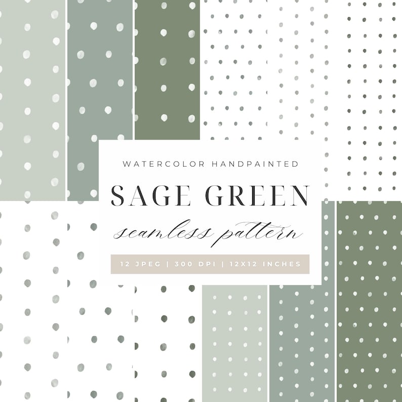 Watercolor Sage Green Polka Dot Digital Paper Pack | Seamless Pattern ...