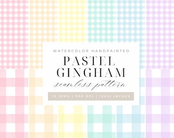 Watercolor Gingham Digital Paper Pack | Pastel Plaid Seamless Pattern ...