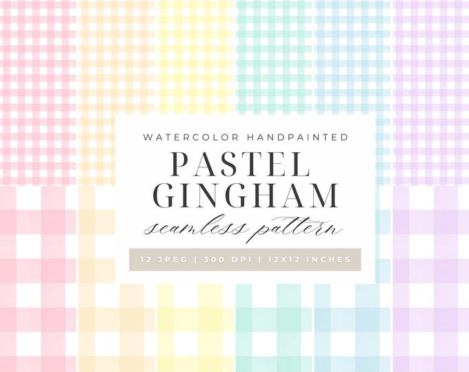 Watercolor Gingham Digital Paper Pack | Pastel Plaid Seamless Pattern ...