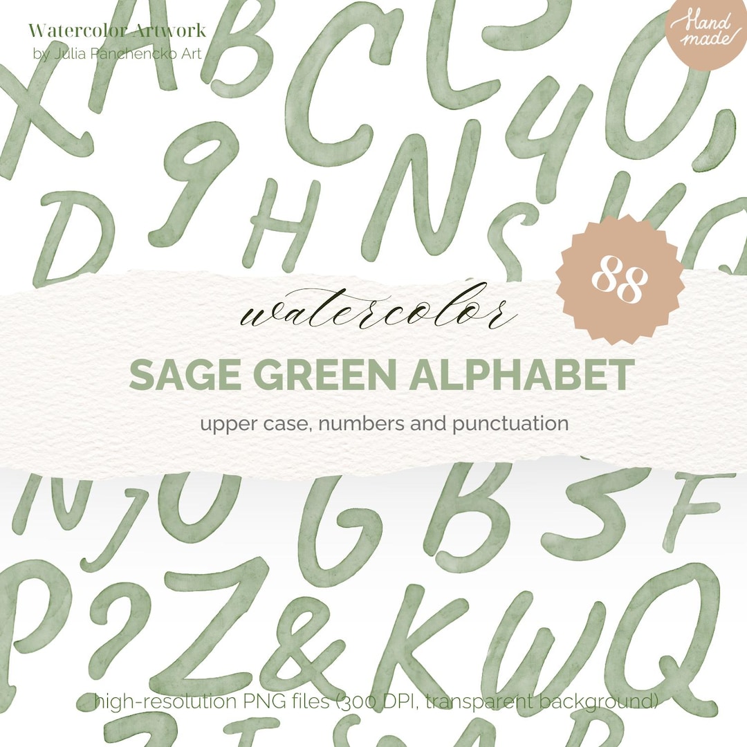Sage Green Watercolor Alphabet | Hand Painted Uppercase Letters ...