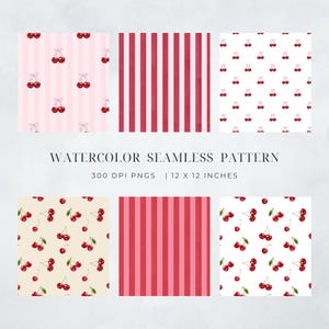 Mon Cherie Seamless Watercolor Cherry Pattern | Red Pink Stripes ...