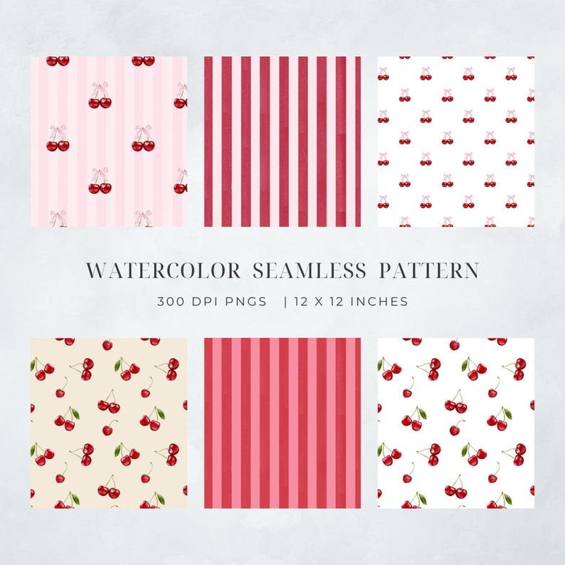 Mon Cherie Seamless Watercolor Cherry Pattern | Red Pink Stripes ...
