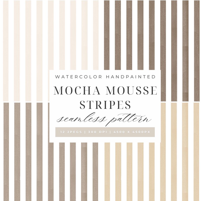 Mocha Mousse Watercolor Stripe Seamless Pattern | 12 Seamless Earthy ...