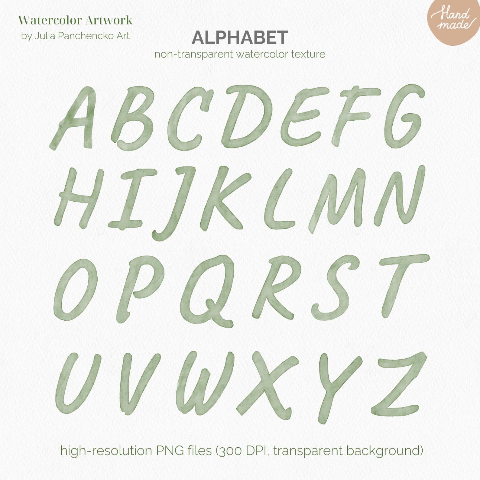Sage Green Watercolor Alphabet | Hand Painted Uppercase Letters ...