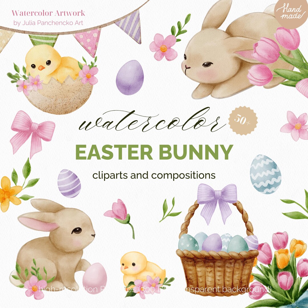 50 Watercolor Easter Bunny Clipart | Easter Basket, Spring, Rabbits ...