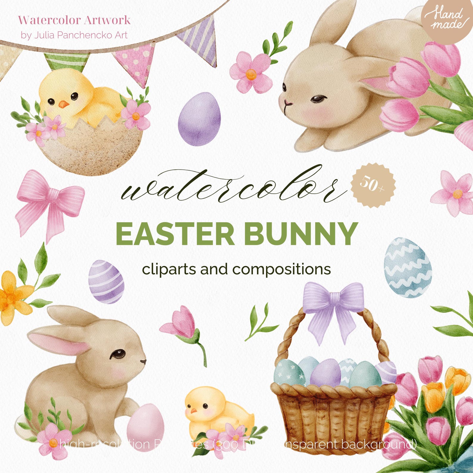 50 Watercolor Easter Bunny Clipart | Easter Basket, Spring, Rabbits ...