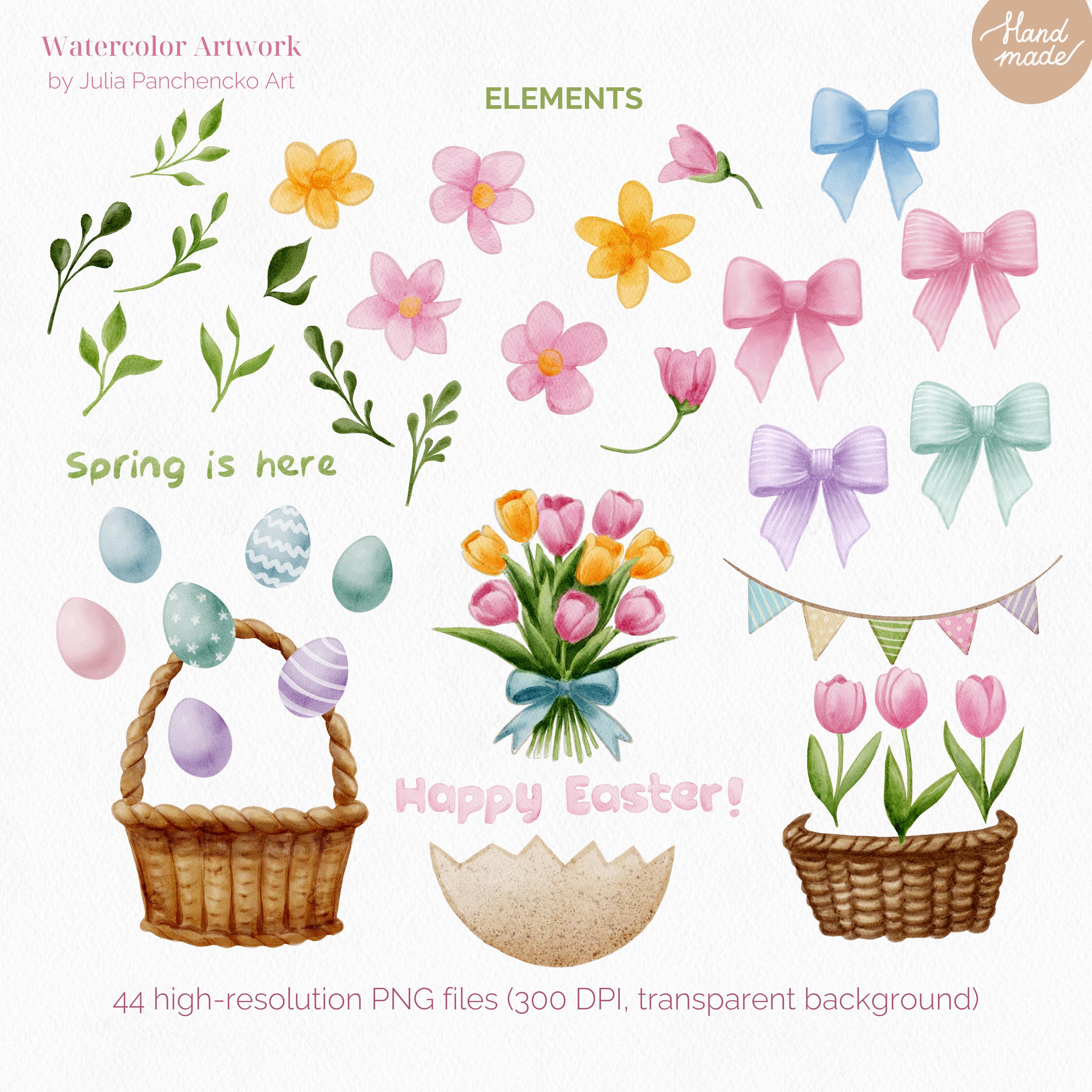 50 Watercolor Easter Bunny Clipart | Easter Basket, Spring, Rabbits ...