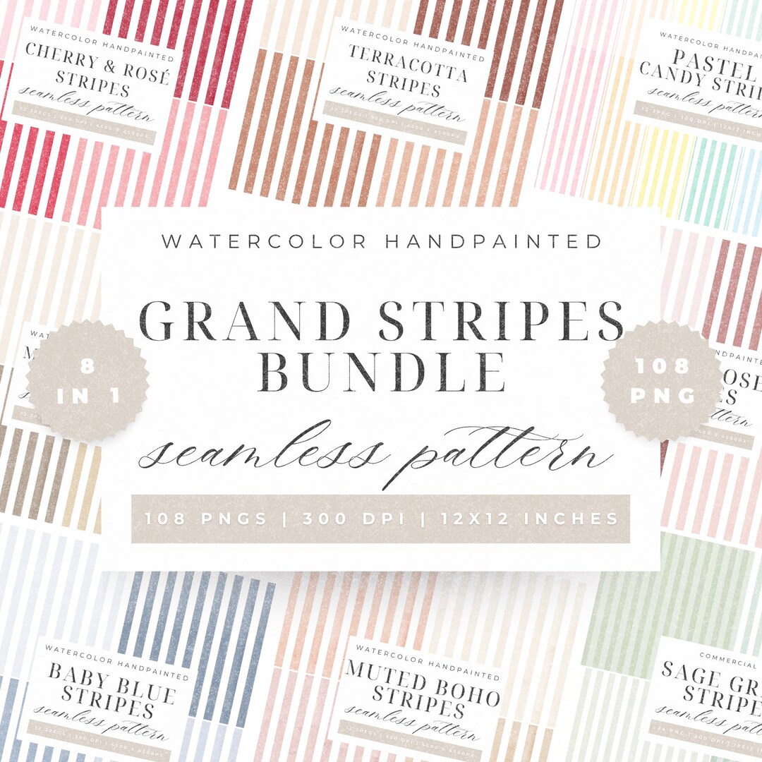 Watercolor Stripes Seamless Pattern Bundle | 108 Seamless Digital ...