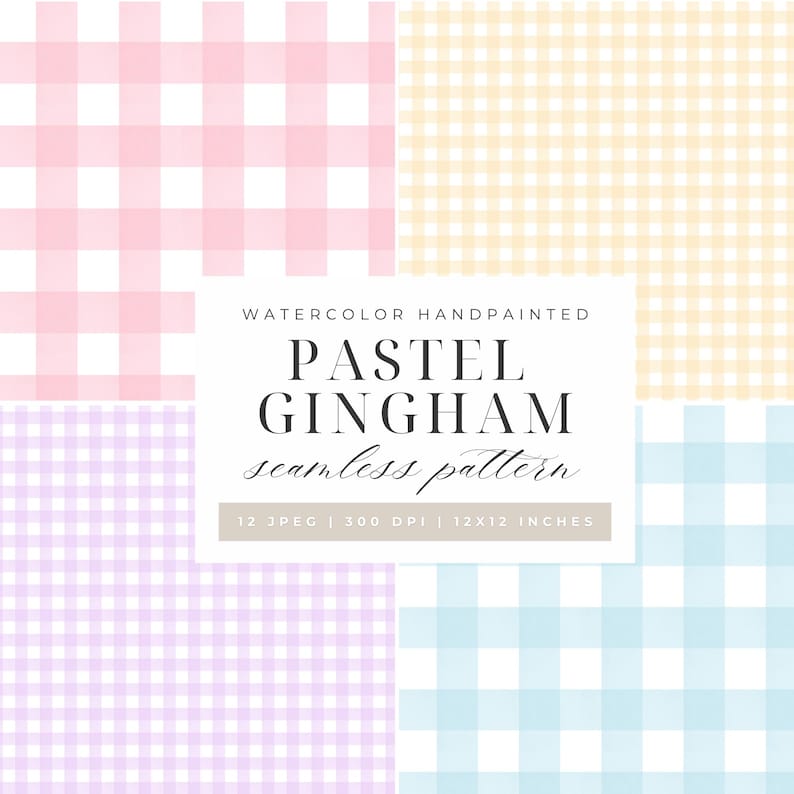 Watercolor Gingham Digital Paper Pack | Pastel Plaid Seamless Pattern ...