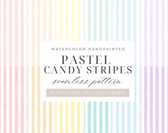 Candy Stripes Colorfull Background Digital Paper | Watercolor Seamless ...