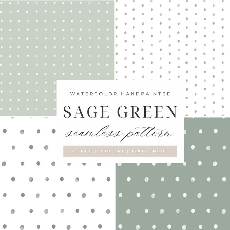 Watercolor Sage Green Polka Dot Digital Paper Pack | Seamless Pattern ...
