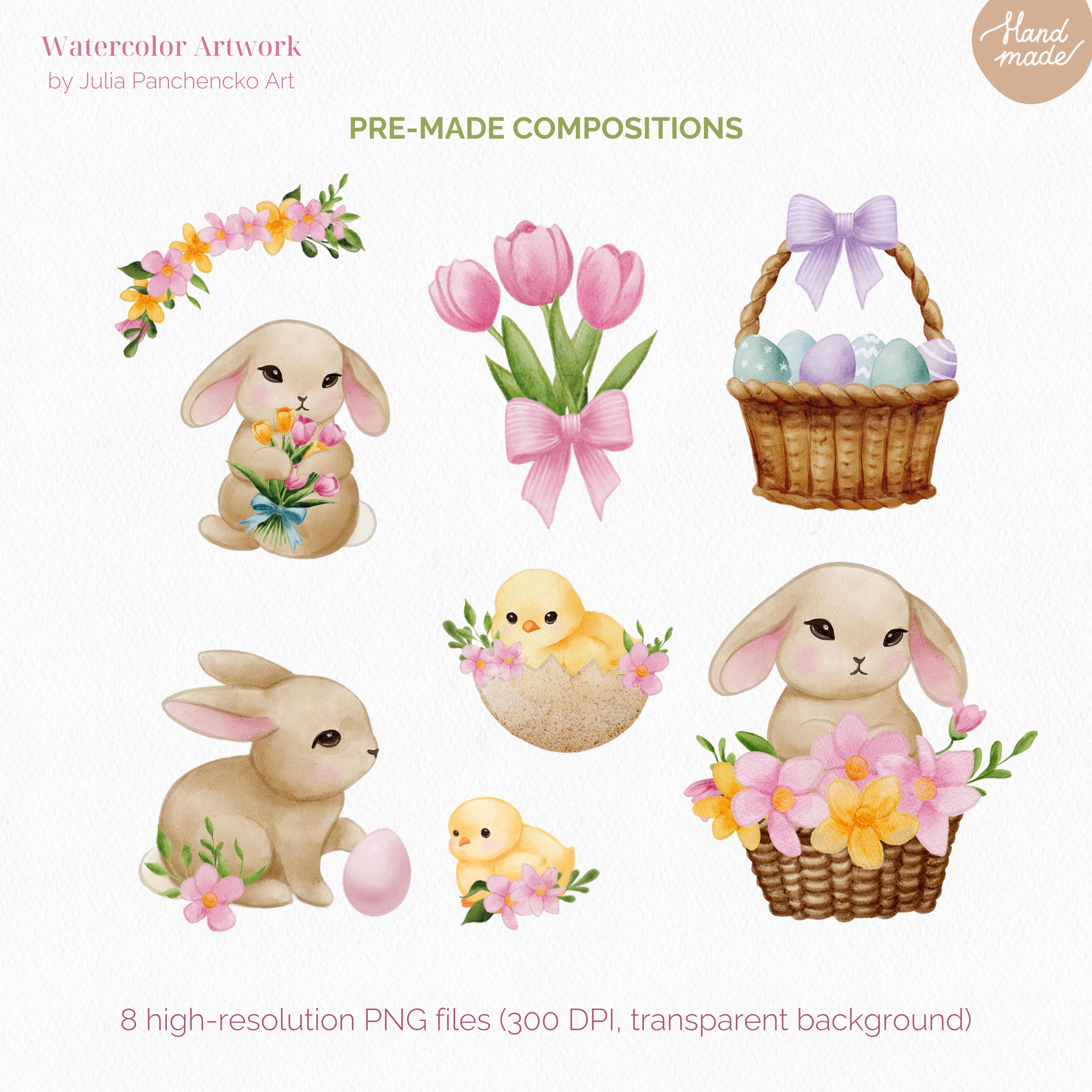 50 Watercolor Easter Bunny Clipart | Easter Basket, Spring, Rabbits ...
